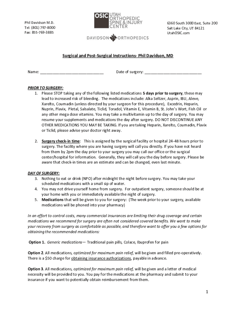Fillable Online Dr. Phil Davidson, Medical Director, Orthopedic Surgeon ... Fax Email Print ...