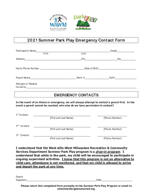 Fillable Online Emergency Information Form - Park Play.pdf Fax Email Print - pdfFiller