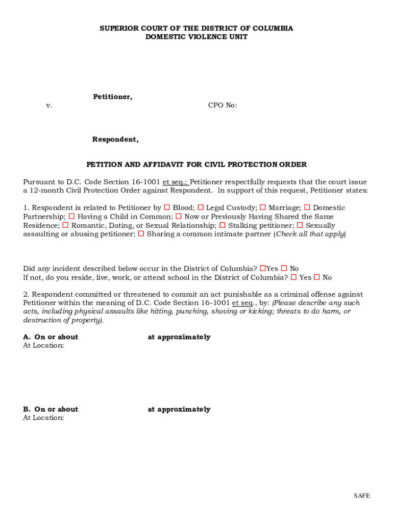 Fillable Online petition and affidavit for civil protection order Fax ...