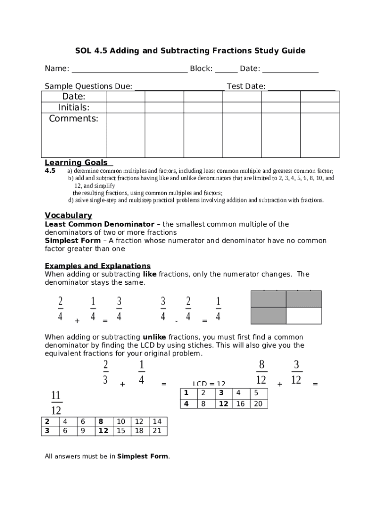 Add & Subtract Fractions Worksheets for Grade 5 Doc Template | pdfFiller