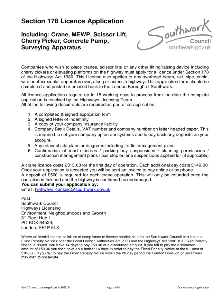 Fillable Online Section 178 Licence Application Including MEWP, Scissor ...