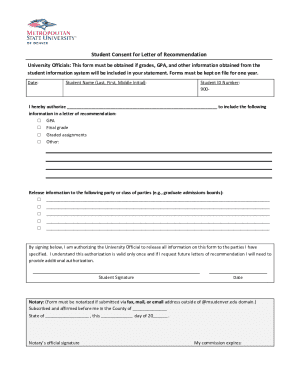 Fillable Online Student Consent for Letter of Recommendation Fax Email Print - pdfFiller