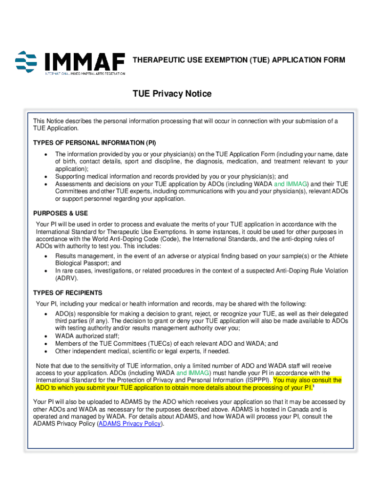 Fillable Online TUE Application Form Fax Email Print - pdfFiller