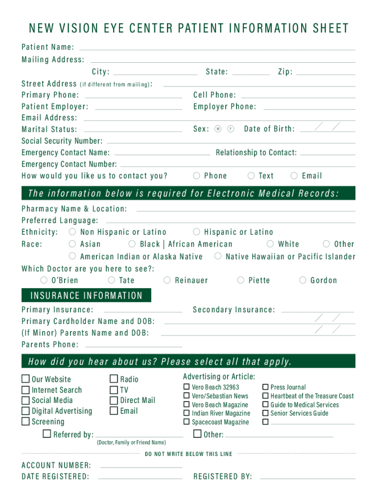 Fillable Online New Vision Eye Center: Corrective Eye Surgery and ...