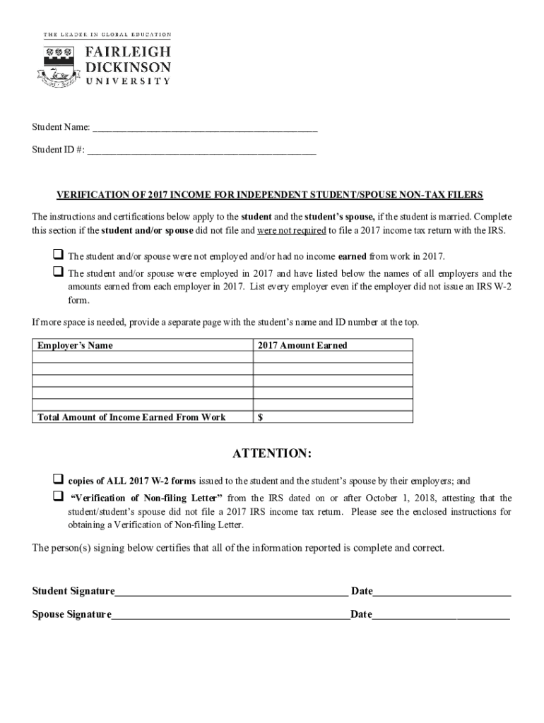 Fillable Online verification of 2017 irs income tax return information ...