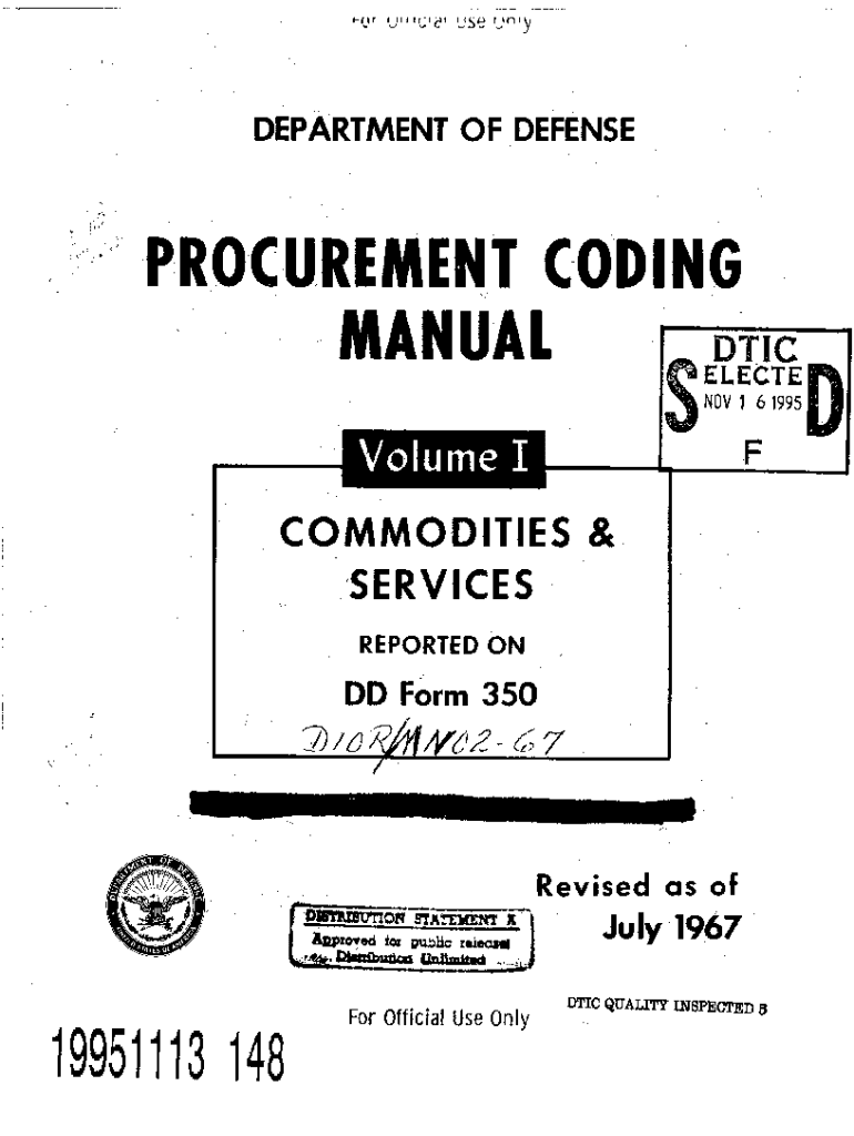 Fillable Online Department of Defense Procurement Coding Manual. Volume ...