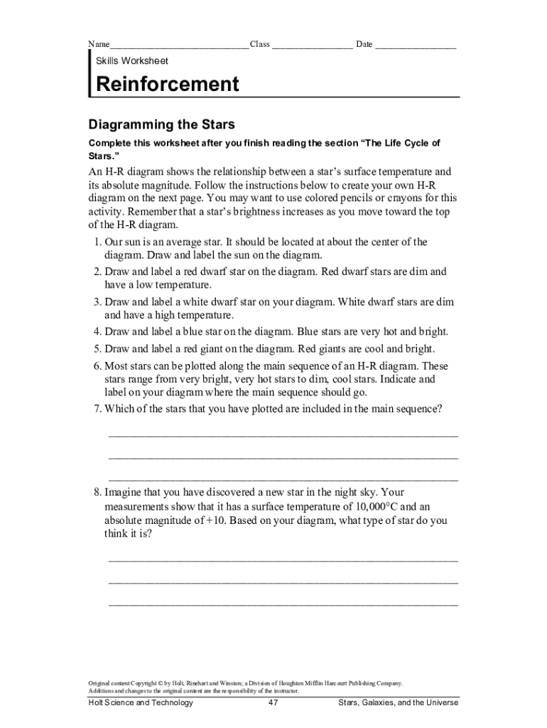 Fillable Online The Life Cycle of a Star Unit - HR Diagram Fax Email ...