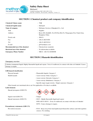 Fillable Online Methanol Safety Data Sheets Fax Email Print - pdfFiller