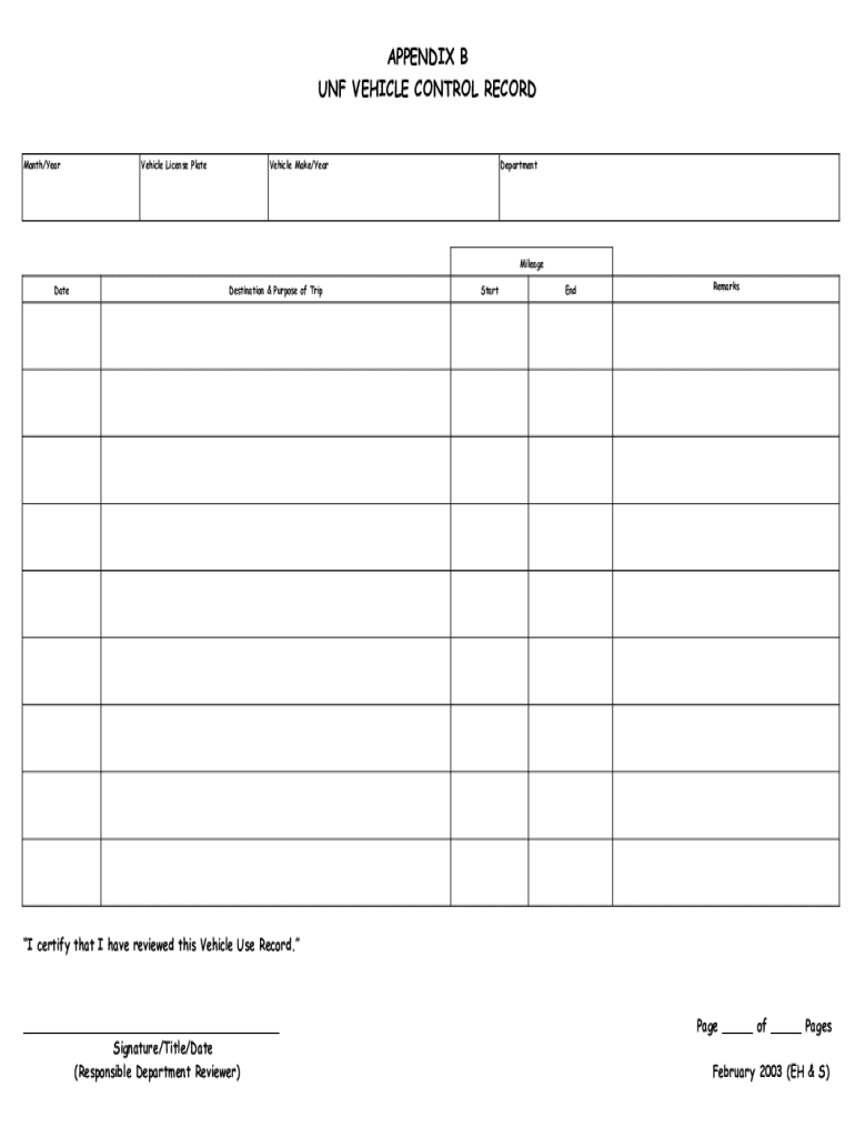 Fillable Online UNF VEHICLE CONTROL RECORD Fax Email Print - pdfFiller