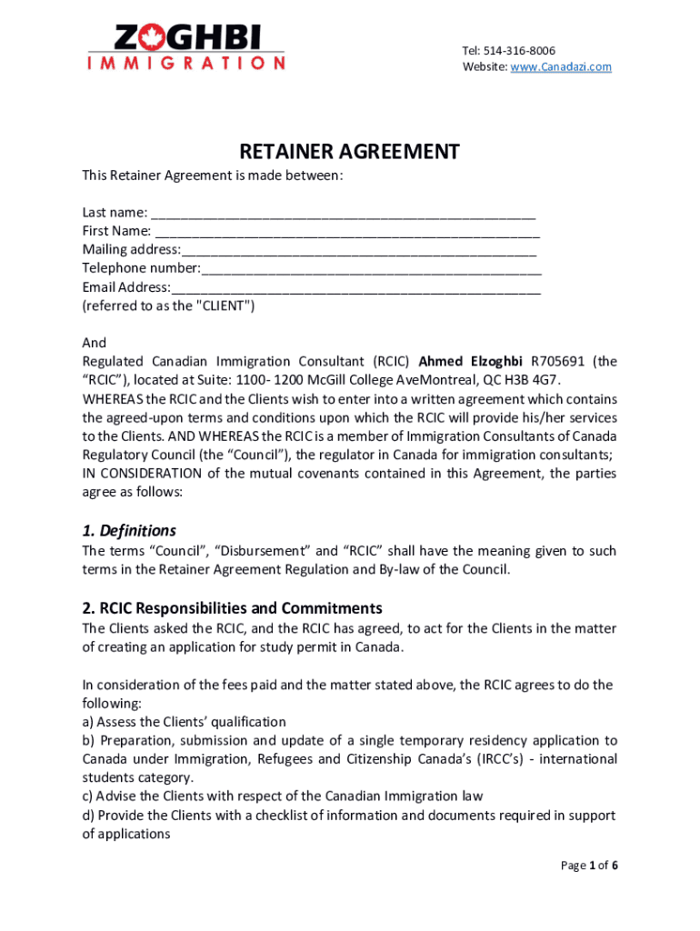 Fillable Online Retainer AgreementStudy Permit Fax Email Print - pdfFiller