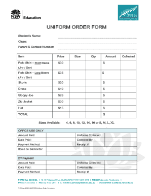 Fillable Online Free Online School Uniform Order Form Template Fax ...