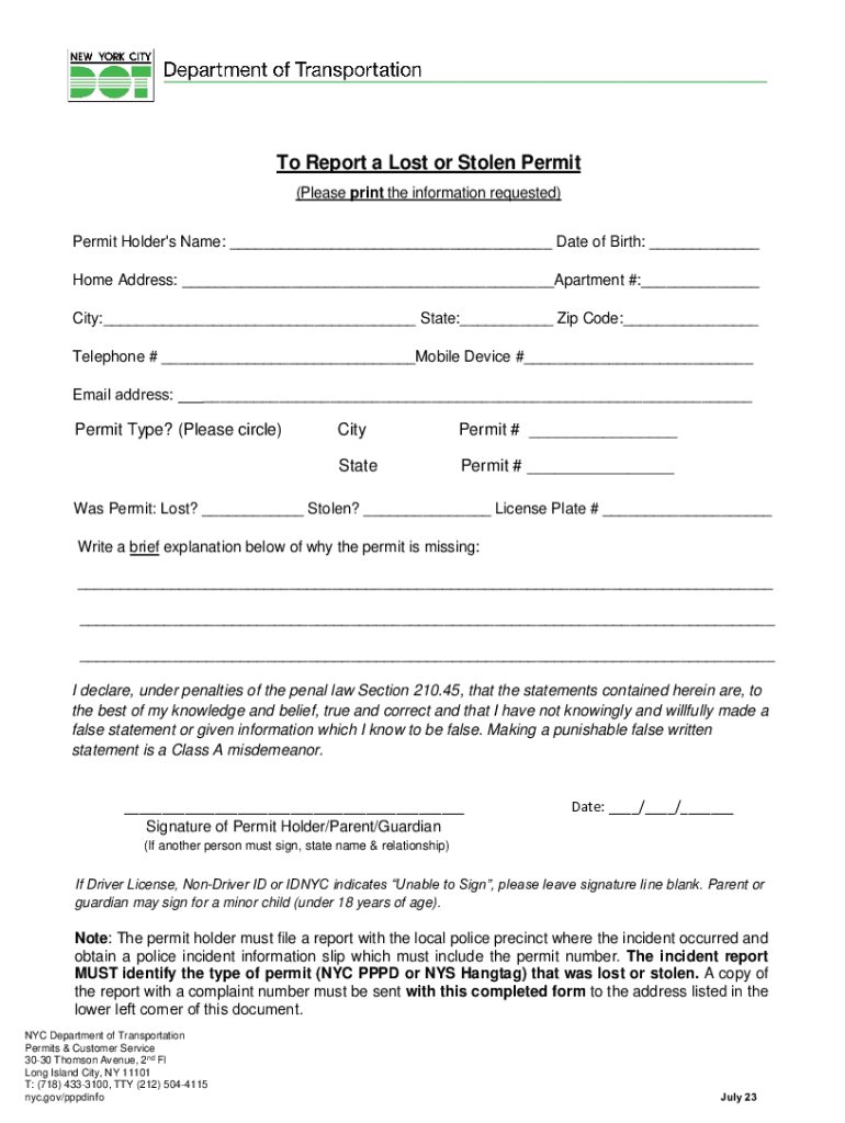 Fillable Online Form To Report A Lost Or Stolen Permit Parking Permit fillable-online-form-to-report-a-lost-or-stolen-permit-parking-permit