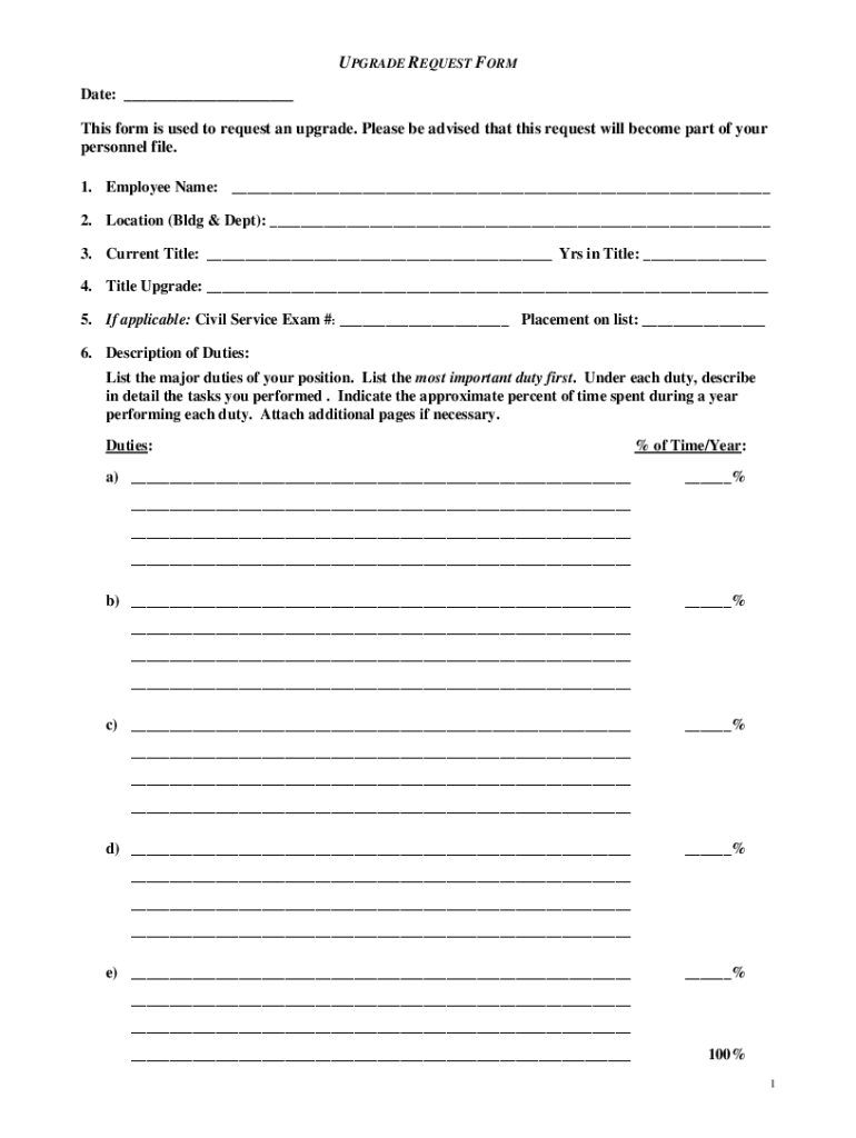 Fillable Online UPGRADE REQUEST FORM Fax Email Print - pdfFiller