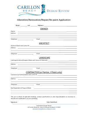 Fillable Online Alteration/Renovation/Repair/Re-paint Application Fax ...