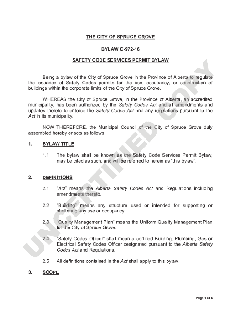 Fillable Online Bylaw C-972-16 Safety Code Services Permit Bylaw Fax ...