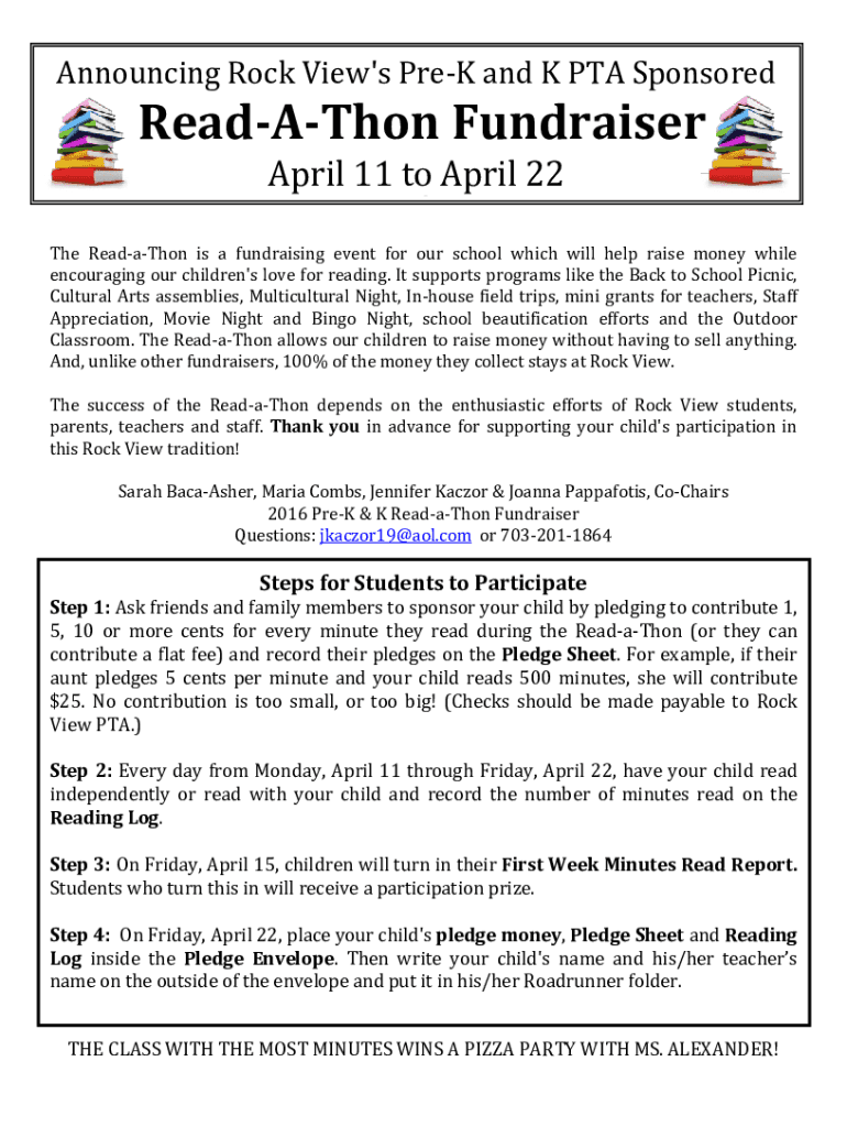 Fillable Online Rock View's Pre-K and K PTA Sponsored Read-A-Thon ...