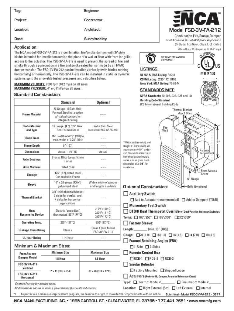 Fillable Online Submittal, Model DTS, Damper Test Switch for Use with ...