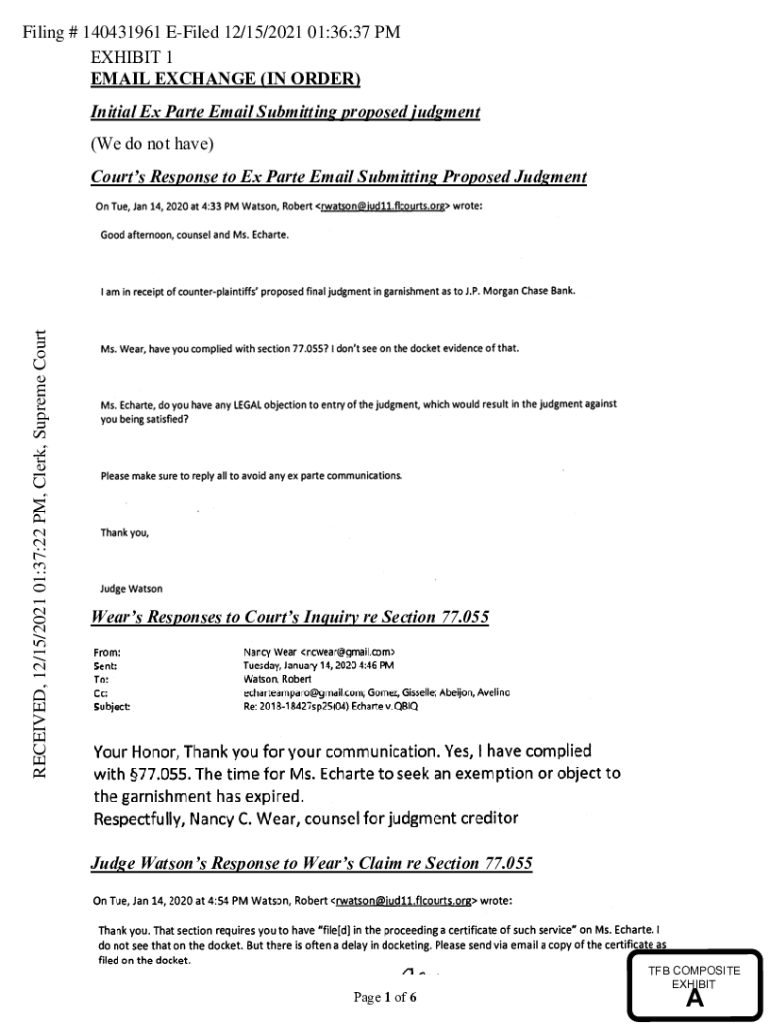 Fillable Online EXHIBIT 1 EMAIL EXCHANGE (IN ORDER) Initial Ex Parte ... Fax Email Print - pdfFiller