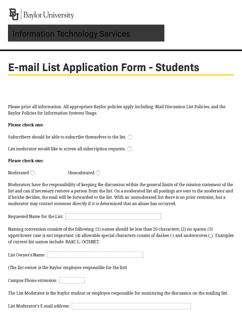 Fillable Online E-mail List Application Form - Students Fax Email Print - pdfFiller