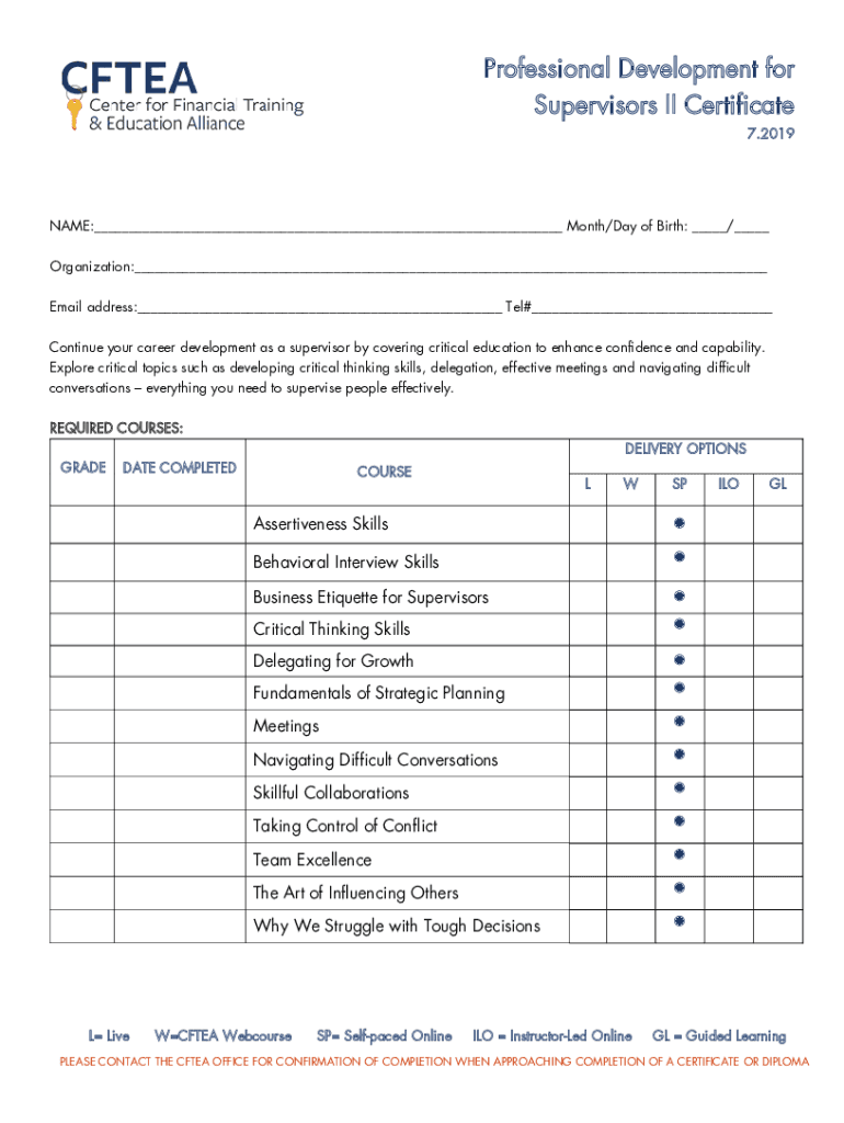 Fillable Online Supervisory Skills Certificate - Professional ...