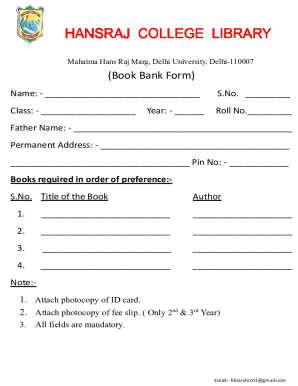 Fillable Online BOOK BANK FORM.docx Fax Email Print - pdfFiller