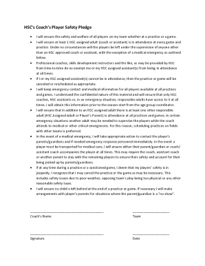 Fillable Online HSC's Coach's Player Safety Pledge Fax Email Print ...