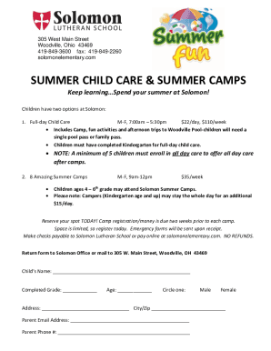 Fillable Online Summer Camps and Summer Child Care Fax Email Print ...