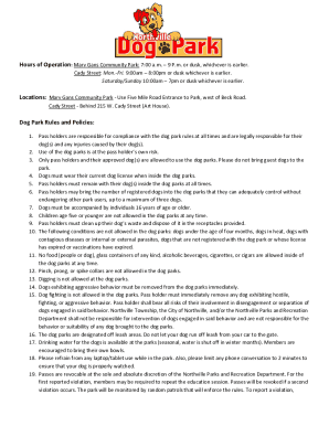 Fillable Online Dog Park Rules and Policies: Fax Email Print - pdfFiller