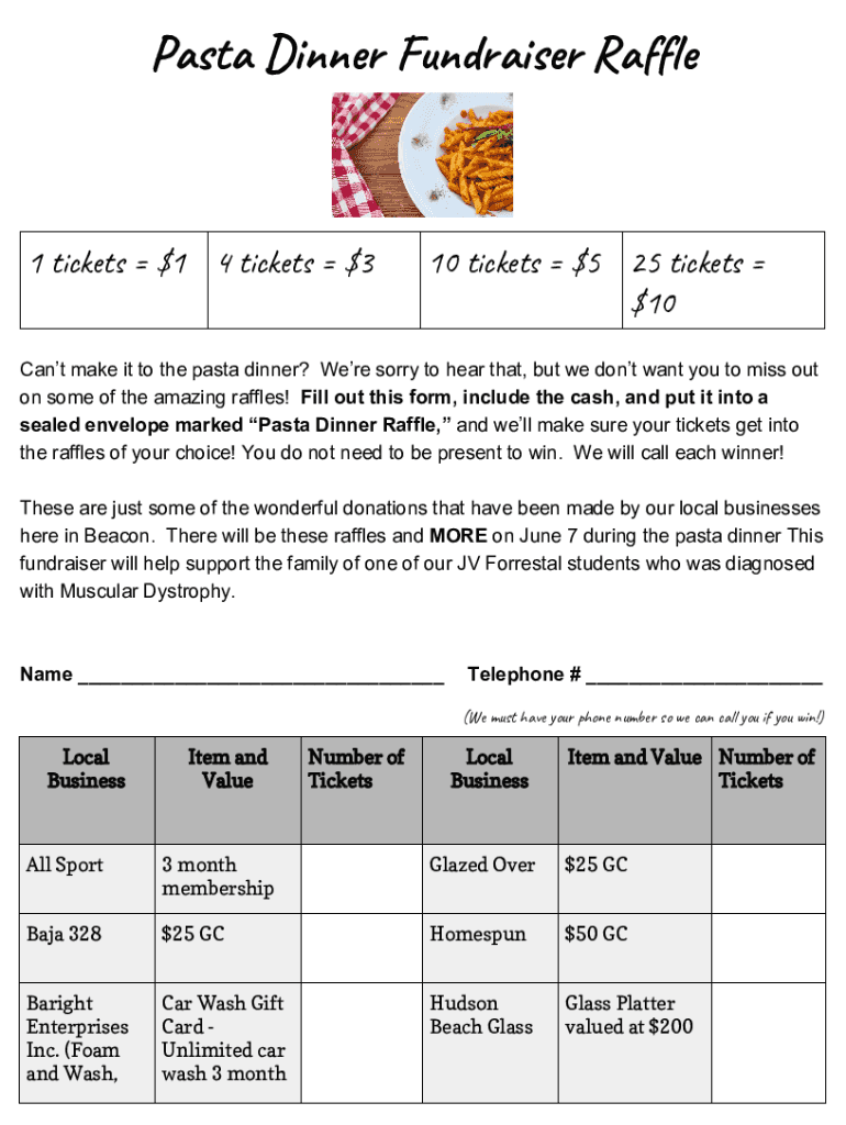 Fillable Online Pasta Dinner Fundraiser Raffle Fax Email Print - pdfFiller