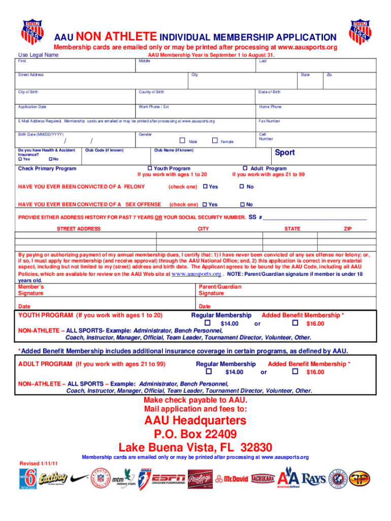 Fillable Online 19 Printable aau membership Forms and Templates Fax ...