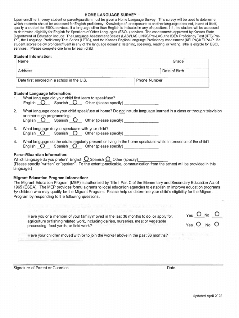 Fillable Online Home Language Survey Upon enrollment, every new ... Fax ...