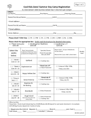 Fillable Online Kids Summer Camp Registration Form Template Fax Email ...