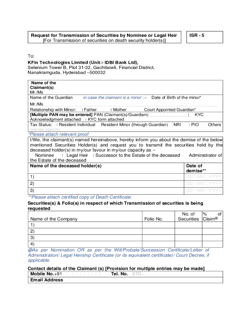 Fillable Online isr-5-request-transmission-securities-nominee-legal ...