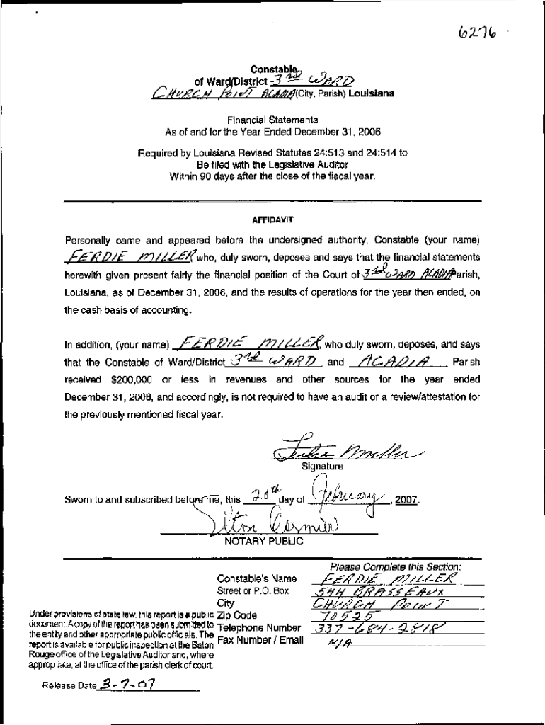 Fillable Online lla la Acadia Parish Constable, Ward 3. 07802345 Fax ...