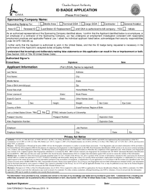 Fillable Online ID Badge Application - Eppley Airfield Fax Email Print ...
