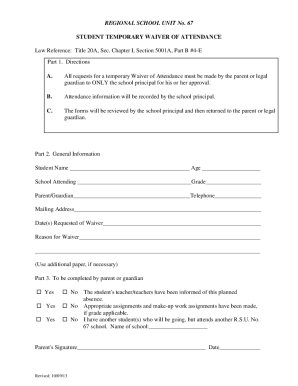 Fillable Online student temporary waiver of attendance - planned ...