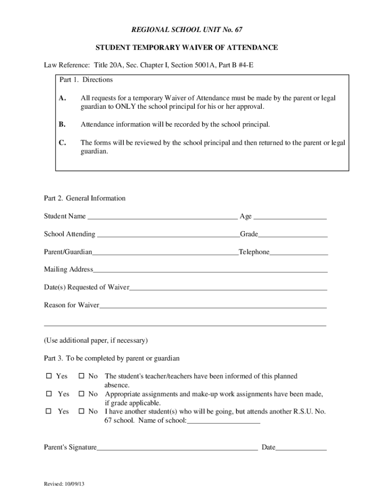 Fillable Online student temporary waiver of attendance - planned absences Fax Email Print ...