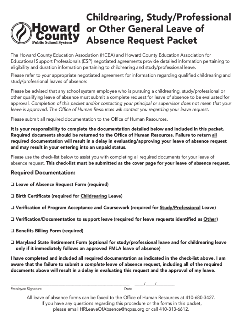 Fillable Online Childrearing, Study/Professional or Other General Leave ...