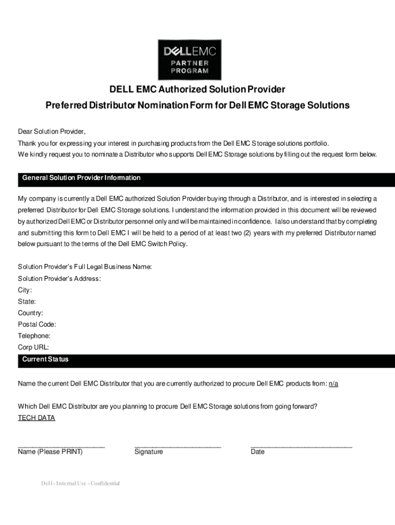 Fillable Online dell-emc-preferred-distributor-nomination-form. ... Fax Email Print - pdfFiller