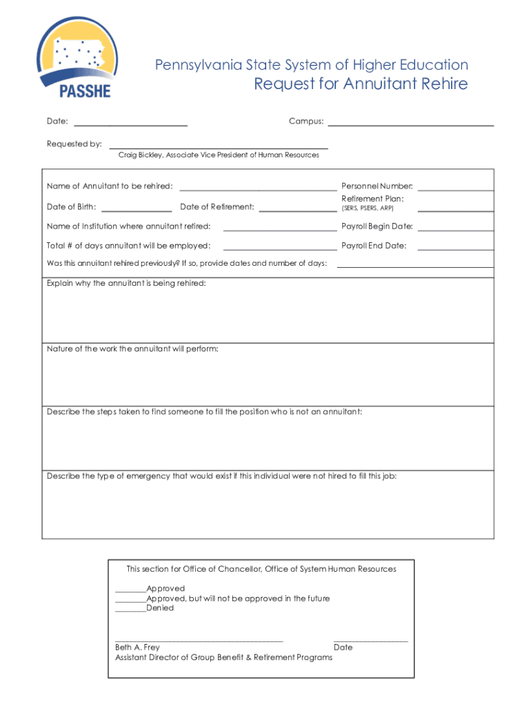 Fillable Online Request for Annuitant Rehire Fax Email Print - pdfFiller