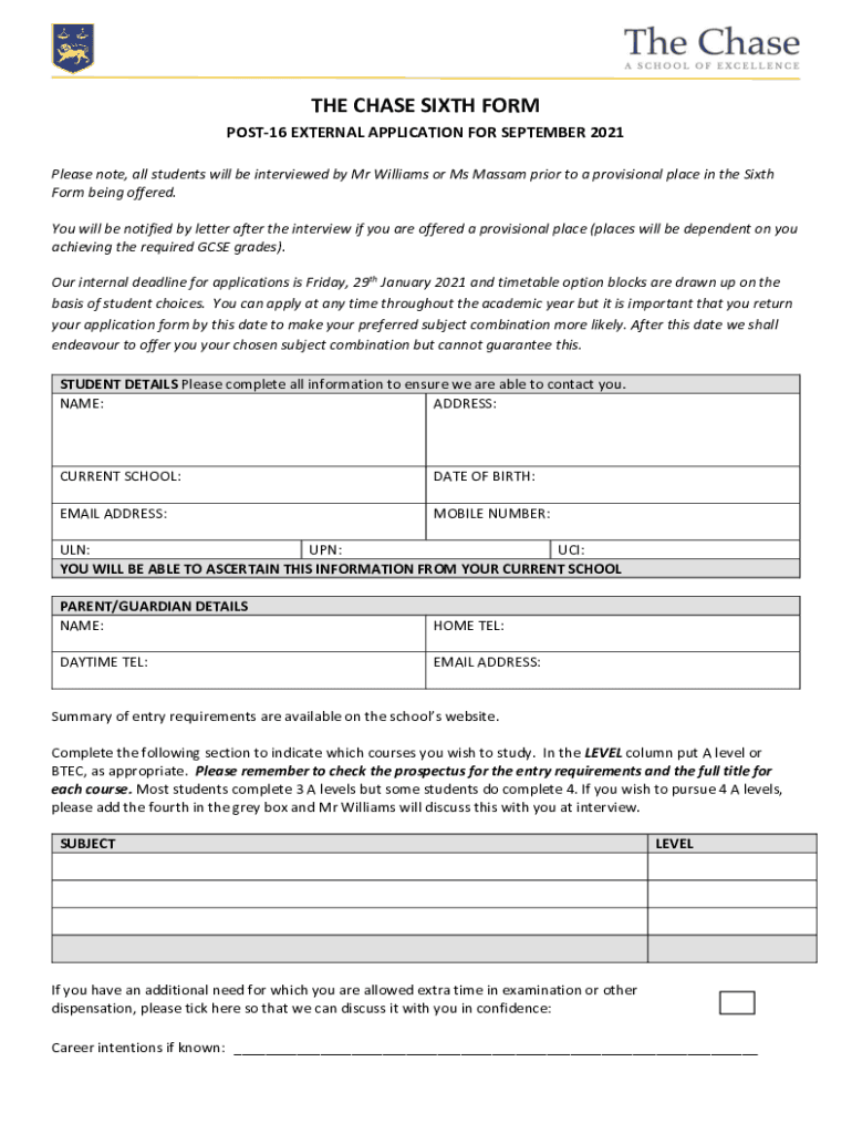 Fillable Online Sixth Form Open EveningCannock Chase High School Fax ...