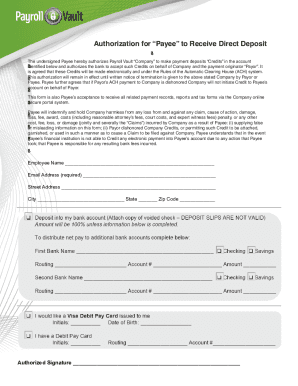 Fillable Online Authorization for Payee to Receive Direct Deposit Fax Email Print - pdfFiller