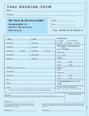 Fillable Online Tour Booking Form Fax Email Print - pdfFiller