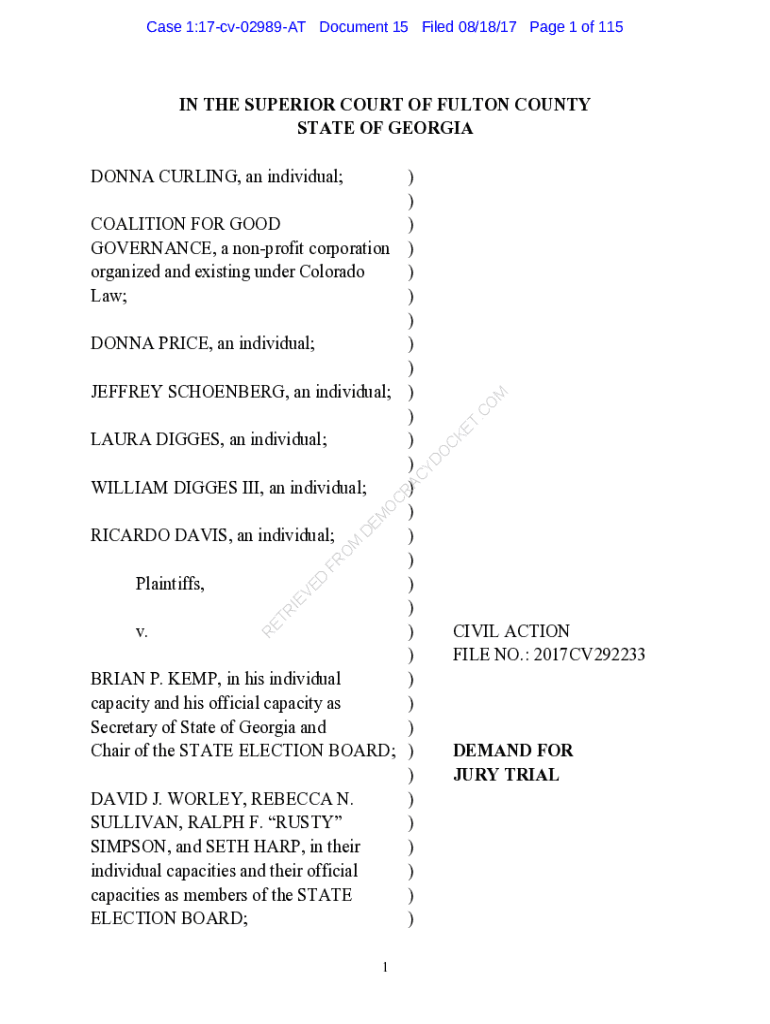 Fillable Online IN THE SUPERIOR COURT OF FULTON COUNTY STATE ... Fax ...