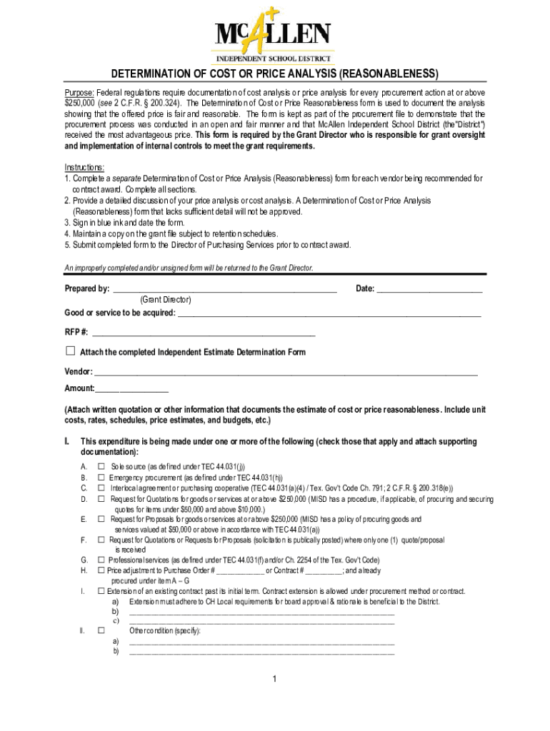 Fillable Online Cost or Price Analysis (Reasonableness) Form Fax Email ...