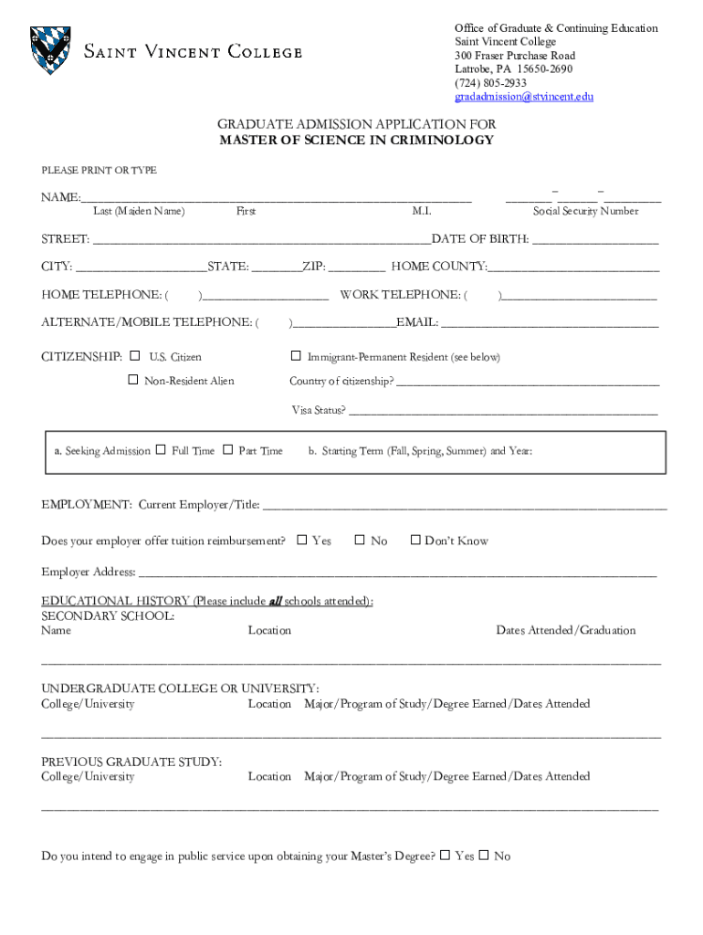 Fillable Online GRADUATE ADMISSION APPLICATION FOR MASTER OF ... Fax ...