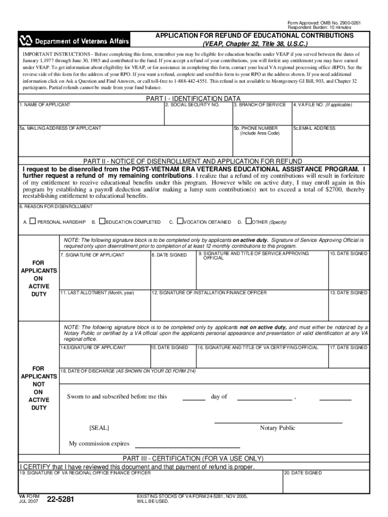 Fillable Online Form VA Form 22 5281 VA Form 22 5281 Application for ...