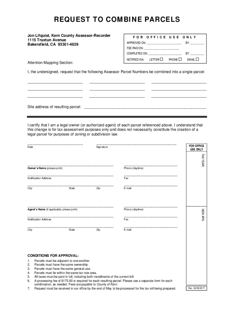 Fillable Online REQUEST TO COMBINE PARCELS - cloudfront.net Fax Email Print - pdfFiller