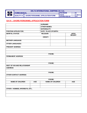 Fillable Online Qa 01 Shore personnel application form Fax Email Print ...
