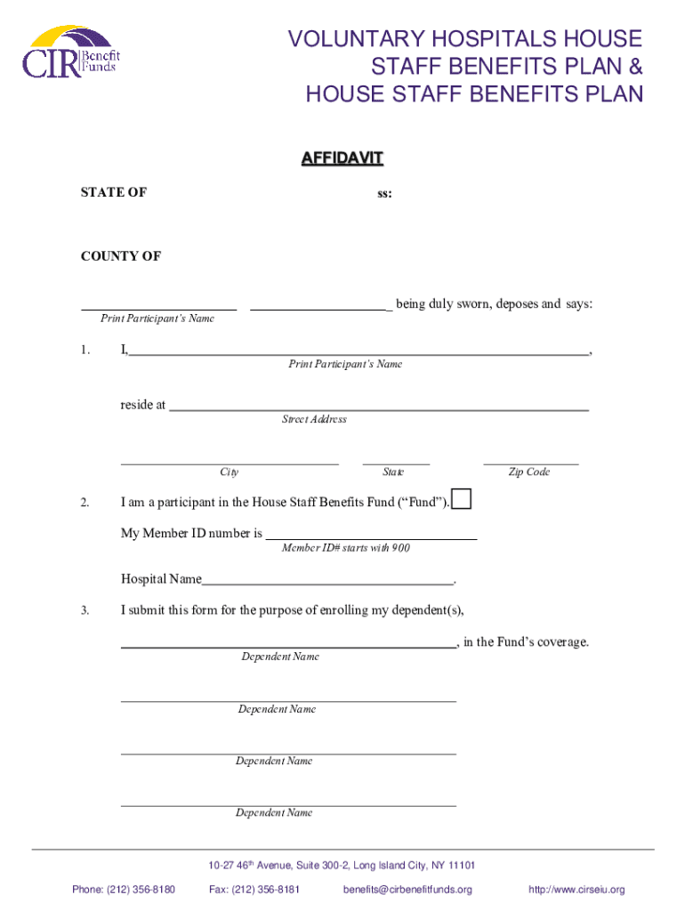 Fillable Online Voluntary Hospitals House Staff Benefits Plan of CIR Fax Email Print - pdfFiller
